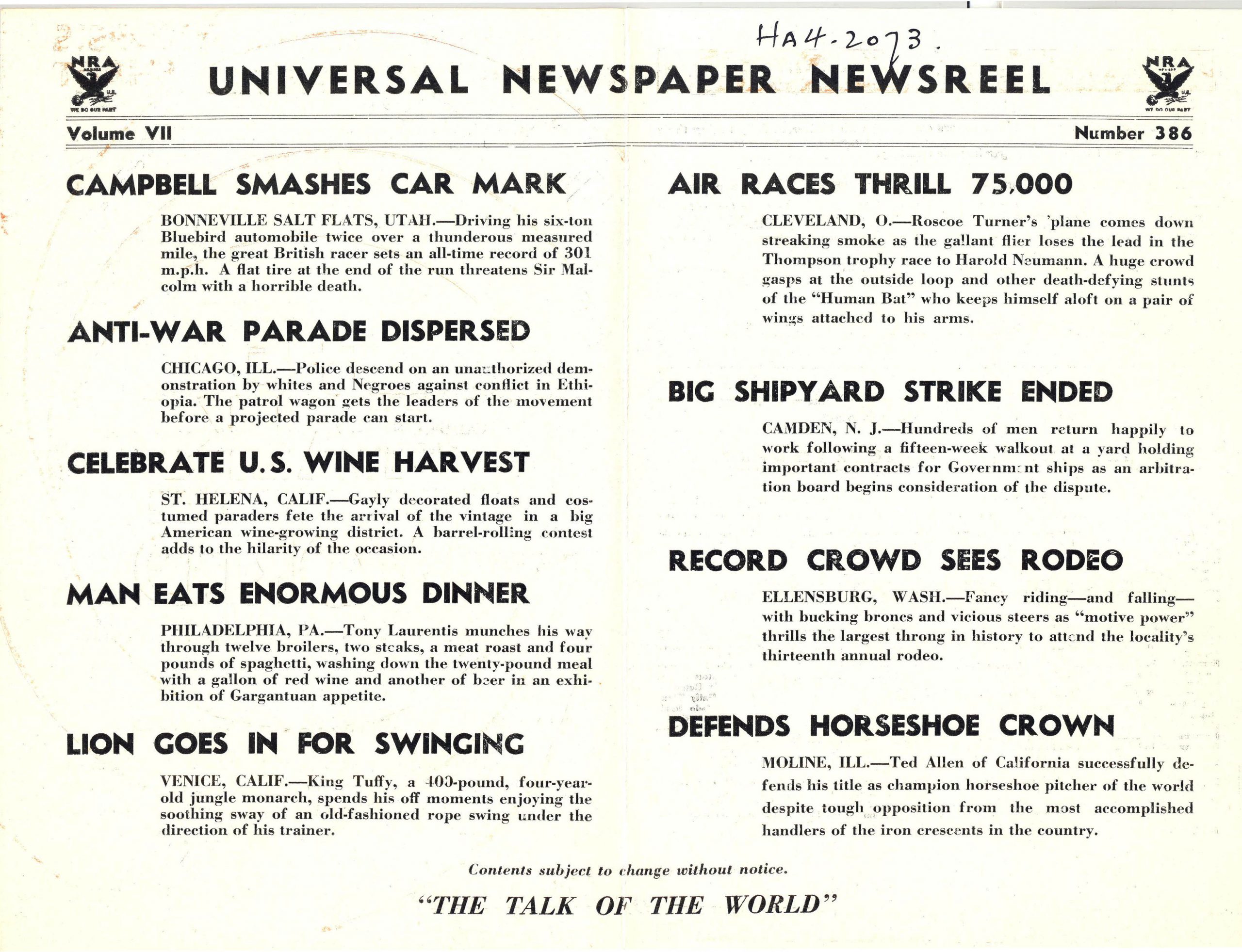 Universal News Vol 7, Release 386 – The Unwritten Record